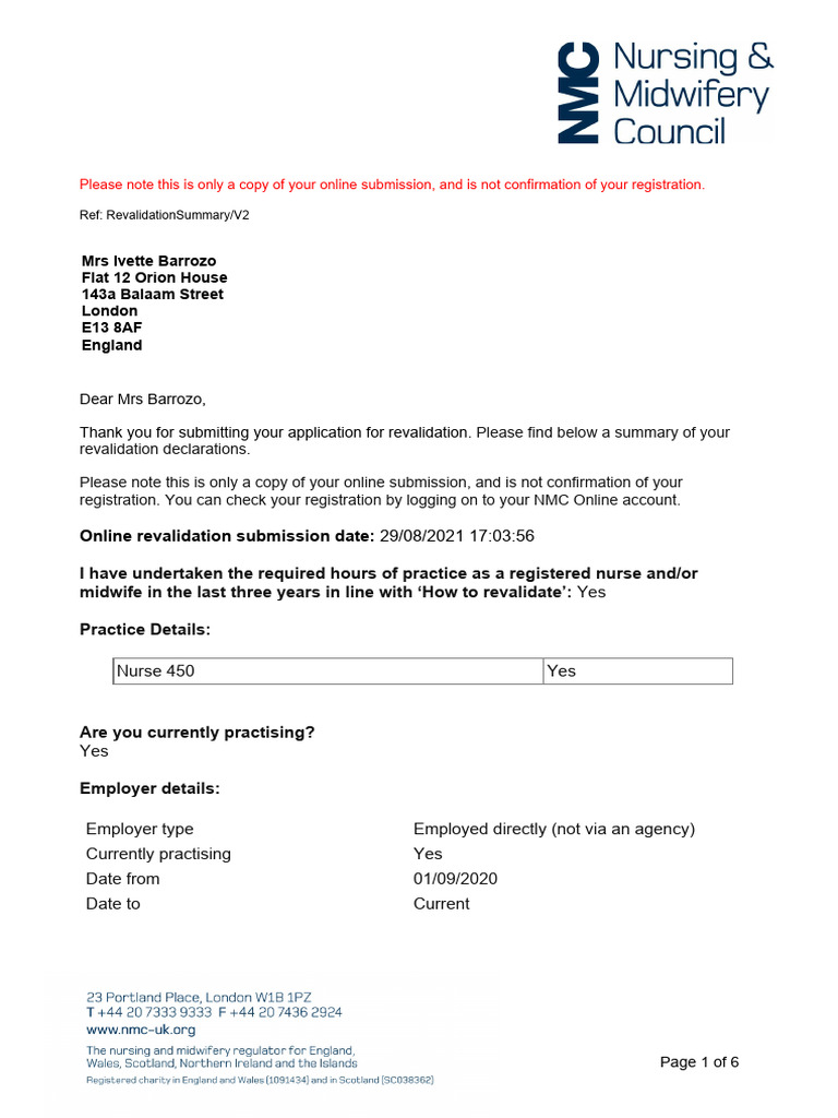 NMC Revalidation Submission Summary | PDF | Finance & Money Management