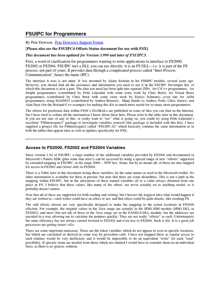 FSUIPC For Programmers | PDF