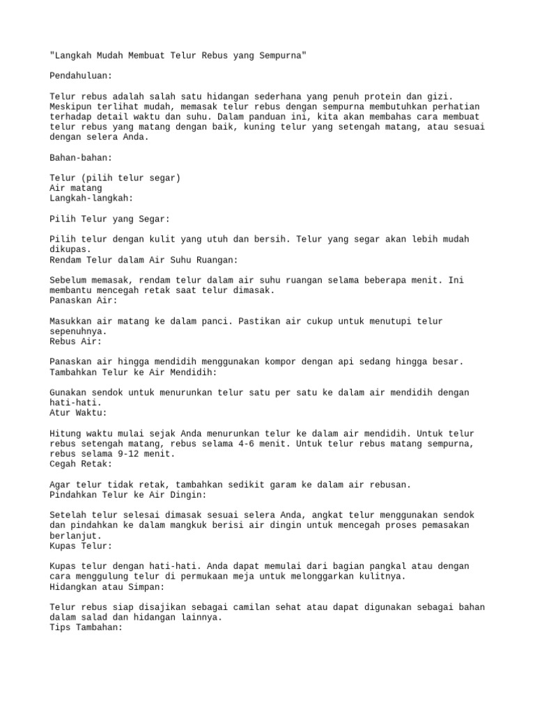 Langkah Mudah Membuat Telur Rebus | PDF