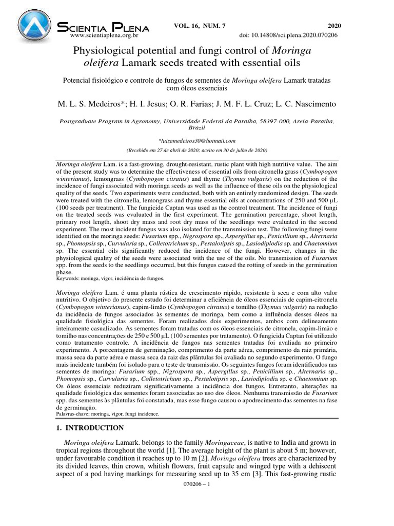 Moringa Seed Fungi Control with Oils | PDF | Technology & Engineering