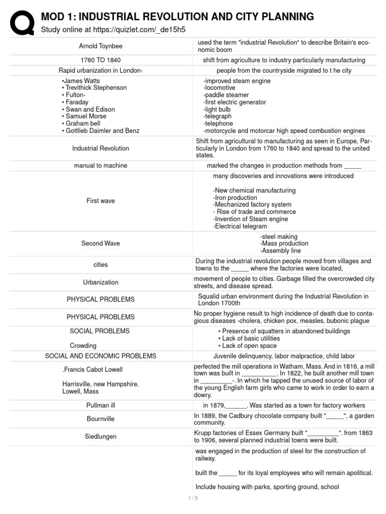 Mod 1 Industrial Revolution and City Planning | PDF | Industrial ...