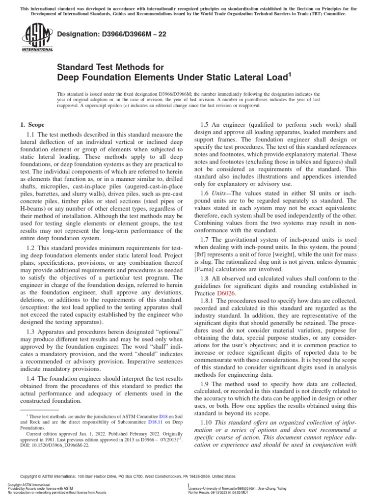 Deep Foundation Elements Under Static Lateral Load: Standard Test ...