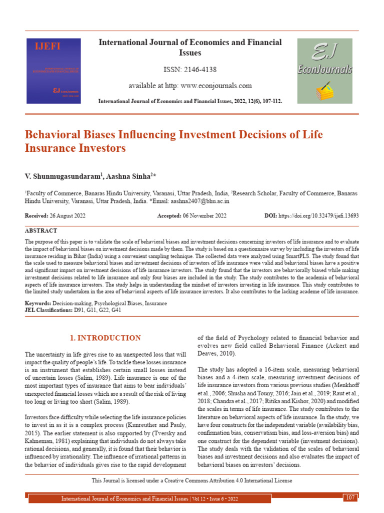 Behavioral Biases Influencing Investment Decisions of Life | PDF | Behavioral Economics | Investing