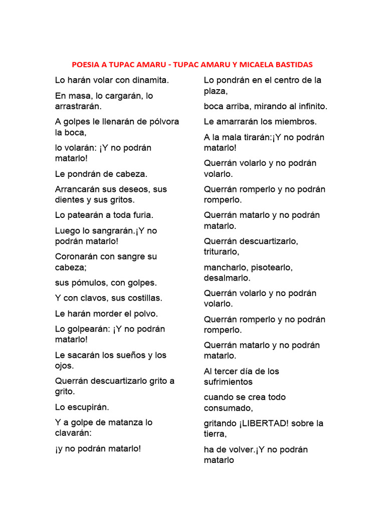 Poesia A Tupac Amaru | PDF