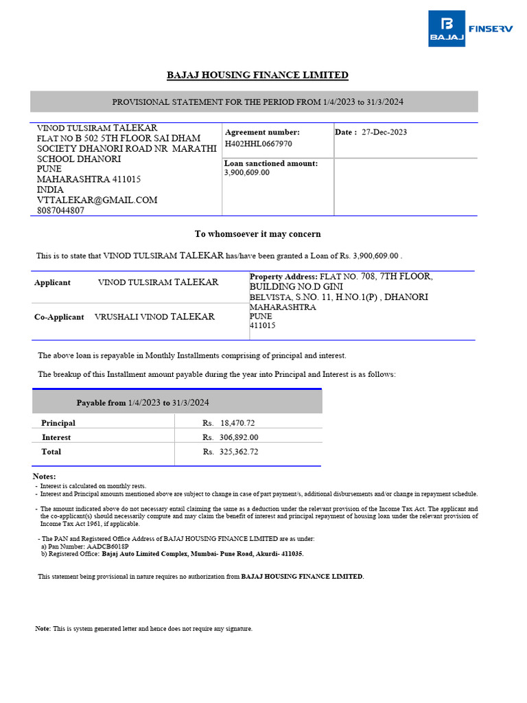 _Provisional_Certificate_H402HHL0667970 | PDF | Loans | Interest