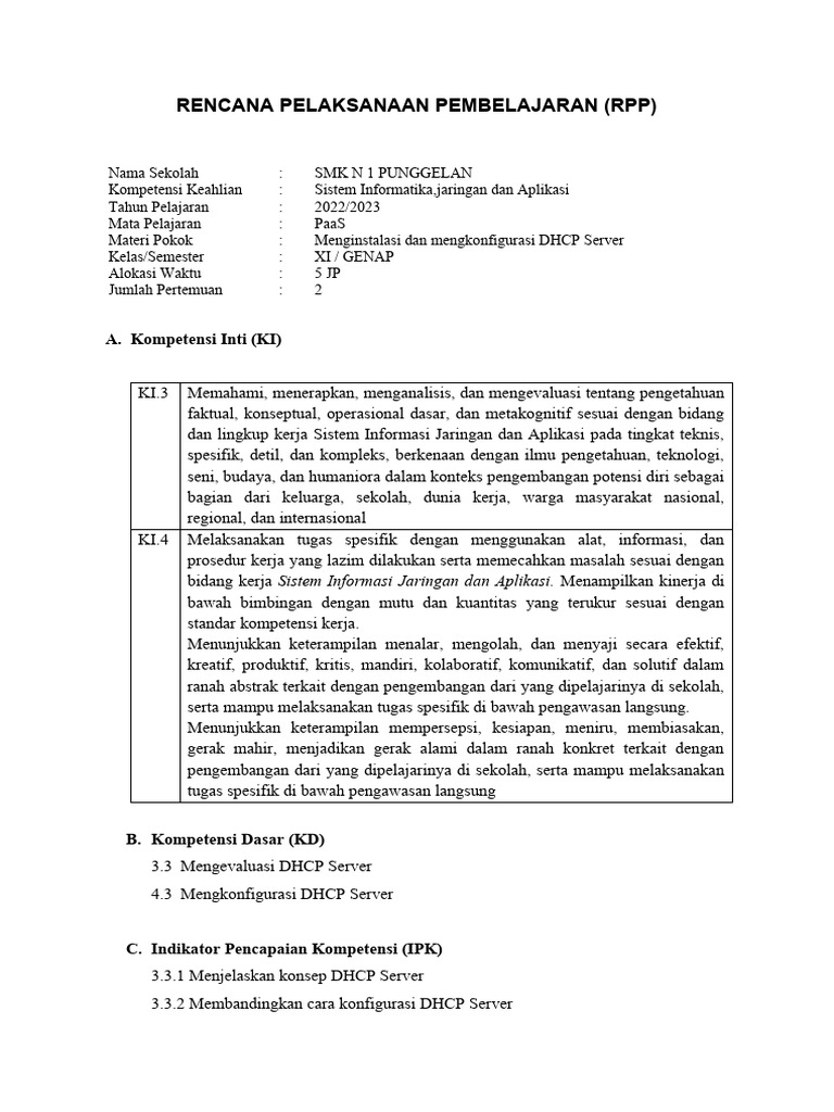 Contoh RPP Soal | PDF