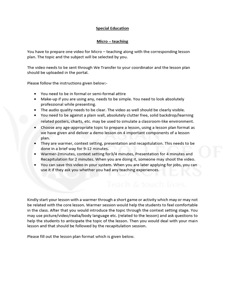 SEN Micro Teaching | PDF | Lesson Plan | Teachers
