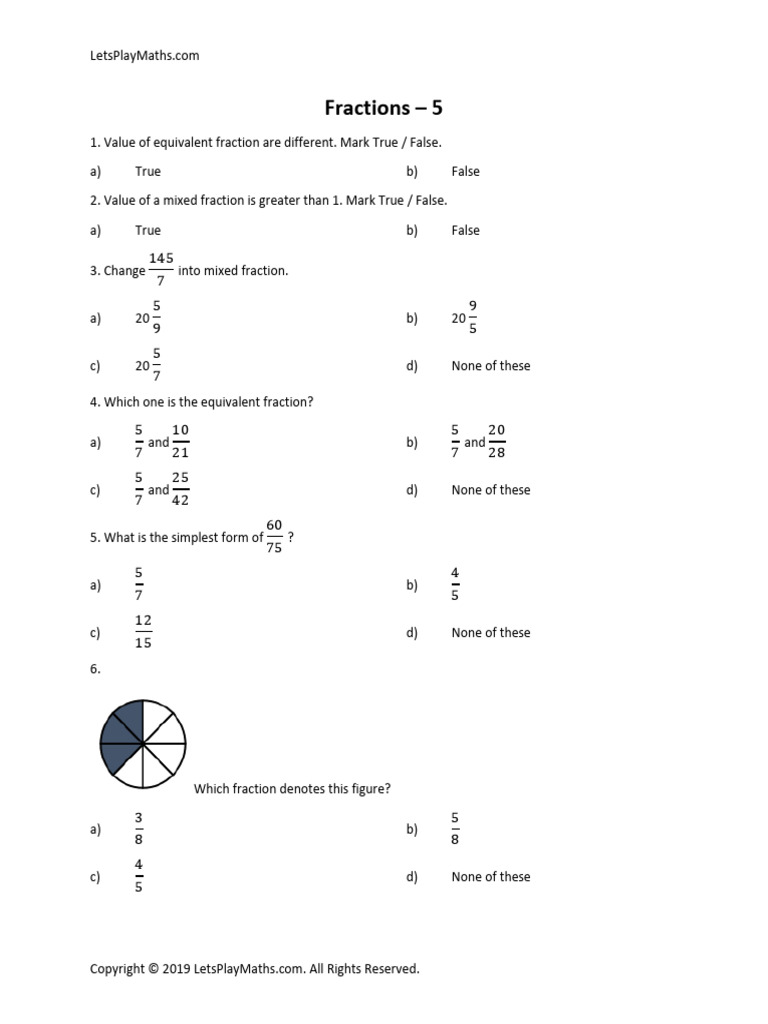 Class 5 Fractions 5 | PDF