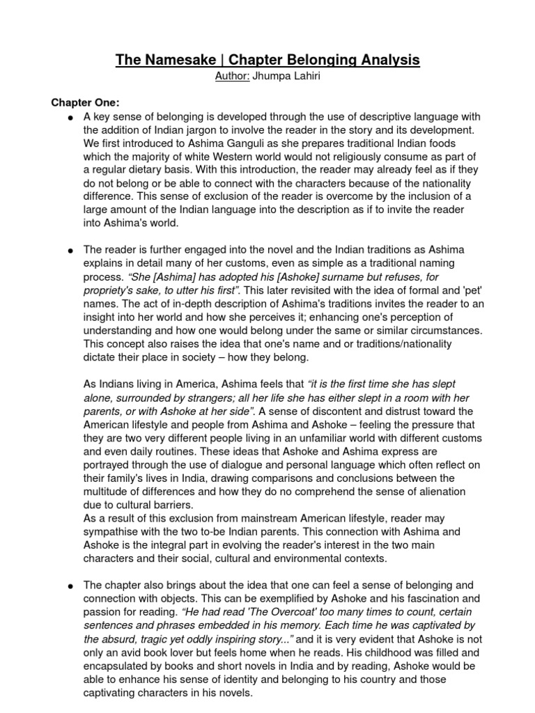 The Namesake - Belonging Chapter Analysis | PDF | Curiosity | Narration