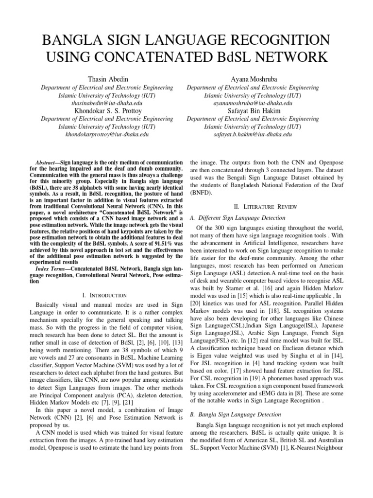 Bangla Sign Language Recognition Using Concatenated BDSL Network | PDF