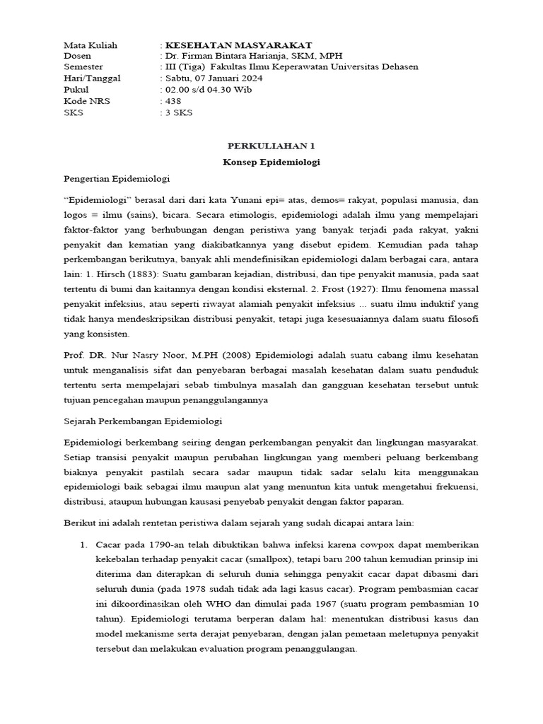 Perkuliahan 1 KESEHATAN MASYARAKAT | PDF