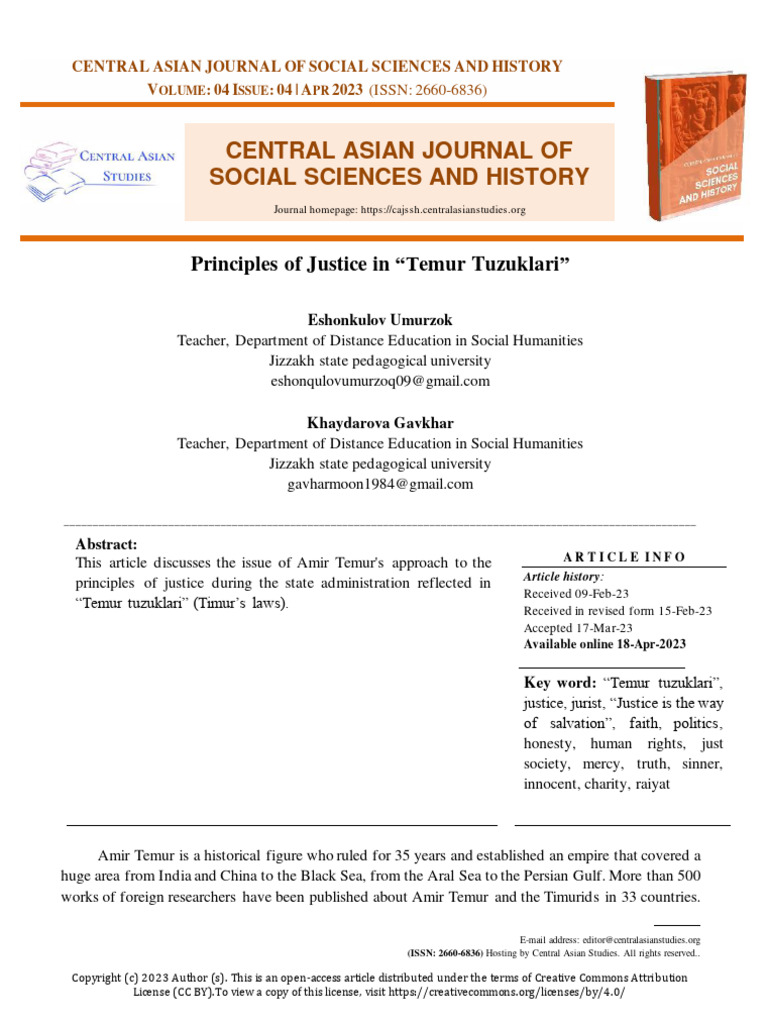 Principles of Justice in "Temur Tuzuklari" | PDF | Social Science