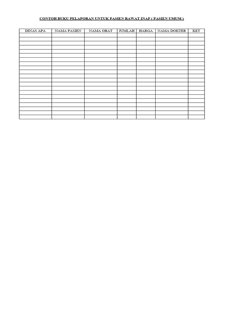 Contoh Buku Pelaporan Rawat Inap Di Puskesmas (Pasien Umum) | PDF
