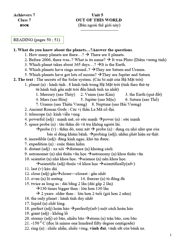 Achievers 7. U5 | PDF