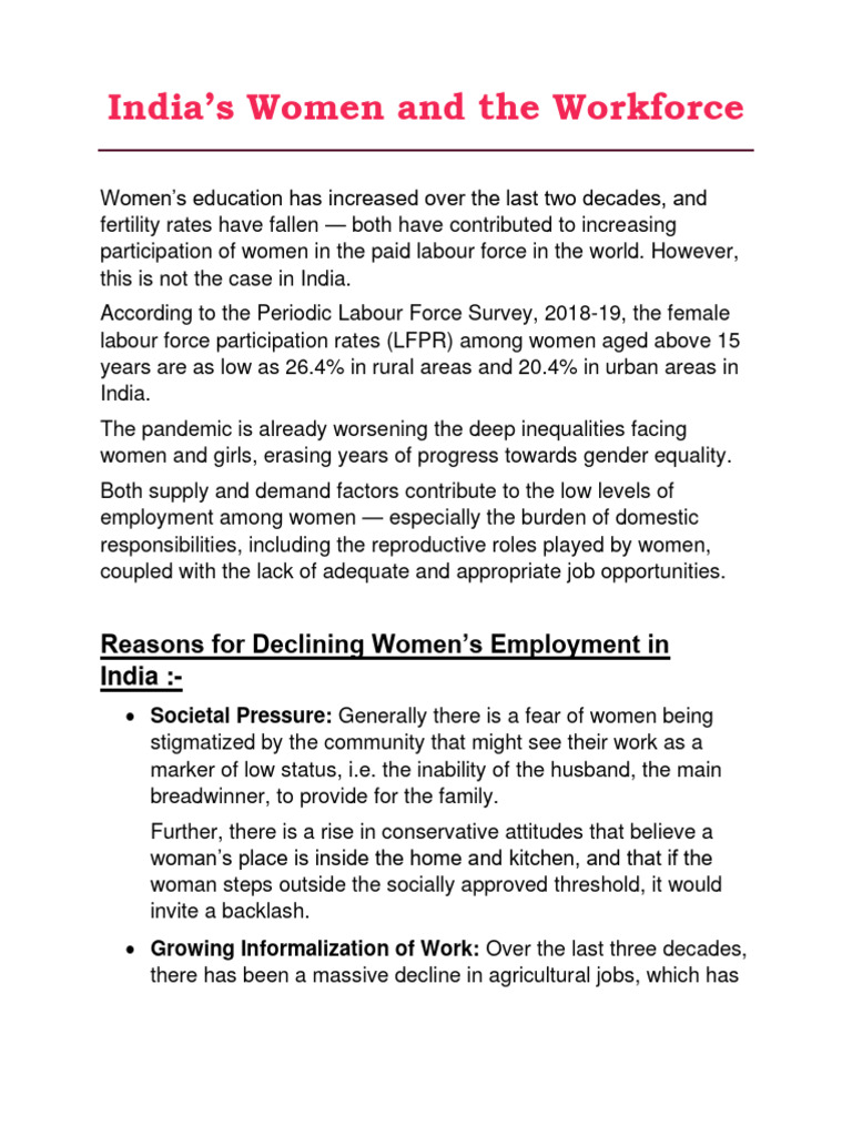 India's Women and The Workforce | PDF