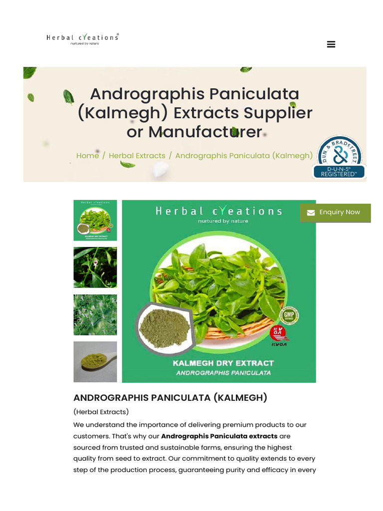 Herbal Creations Com Kalmegh Andrographis Paniculata Extract Supplier Manufactur | PDF | Botany