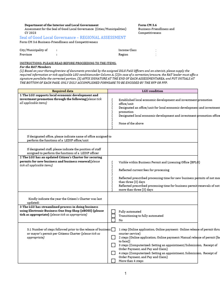 Form CM Business Friendliness and Competitiveness - Version 3 | PDF ...