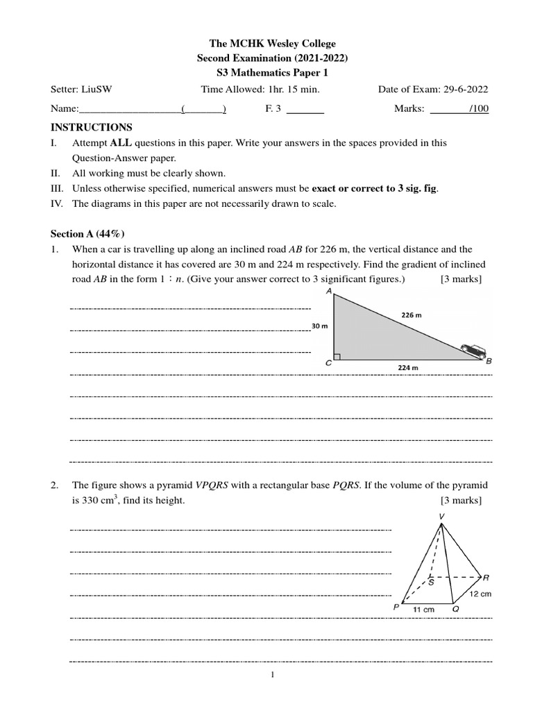 2021-22 - Math (S) - Second Exam - S3 - Paper 1 | PDF | Rectangle | Euclid