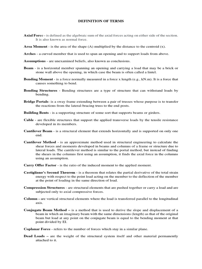 Def of Terms | PDF | Beam (Structure) | Bending