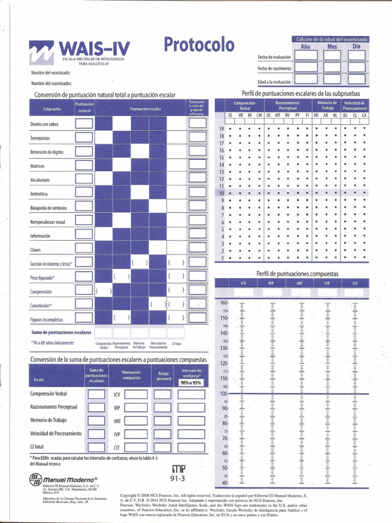 WAIS IV - Protocolo | PDF