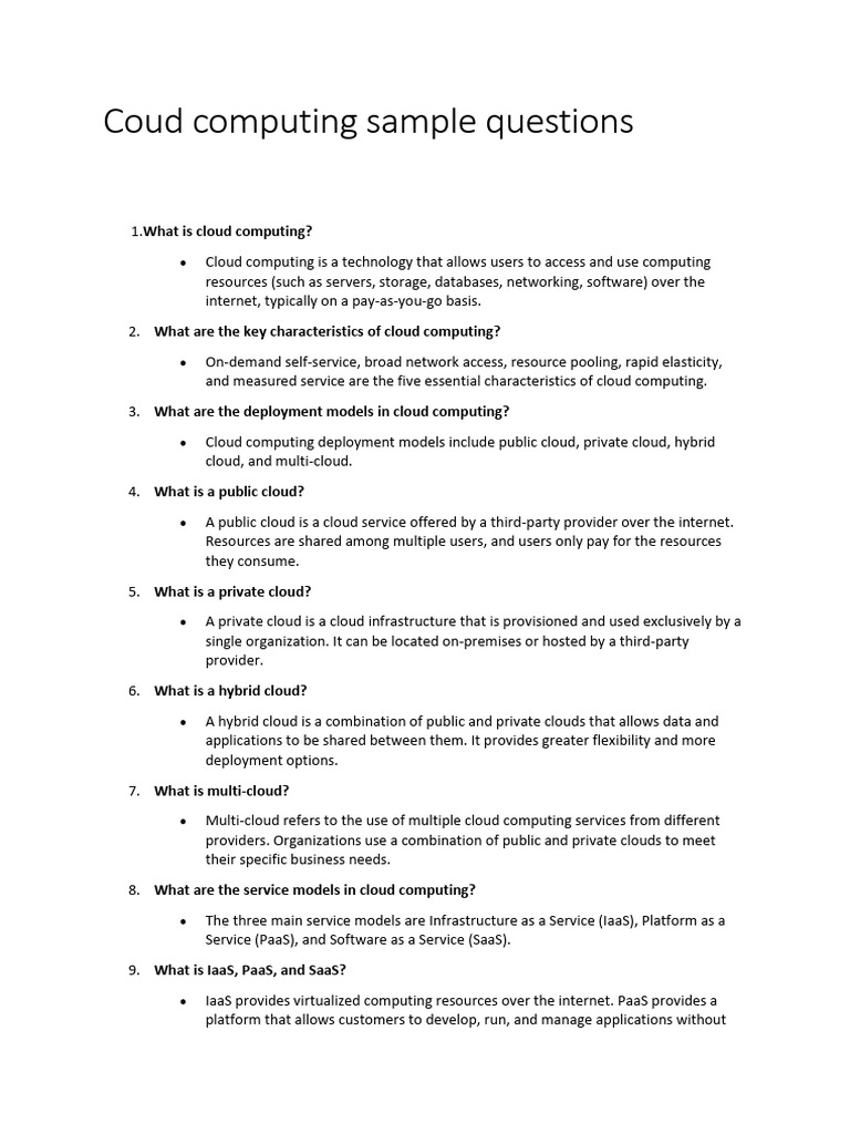 Coud computing sample questions | PDF | Cloud Computing | Software As A Service