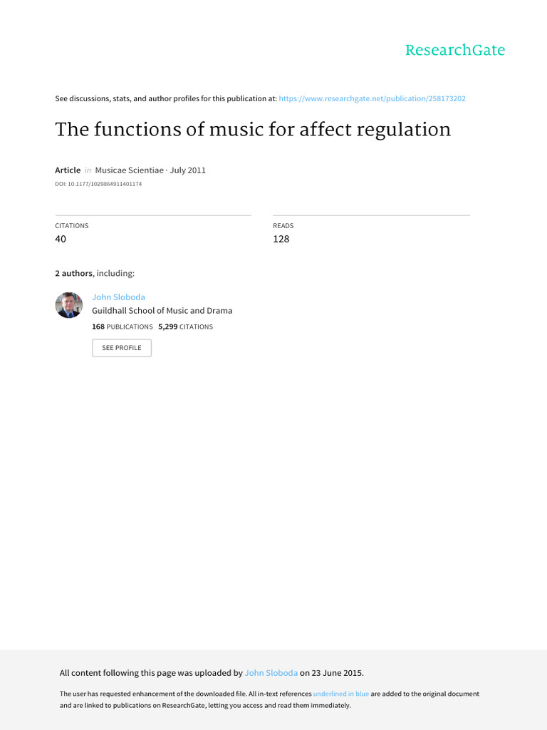 The Functions of Music For Affect Regula | PDF | Emotions | Affect ...