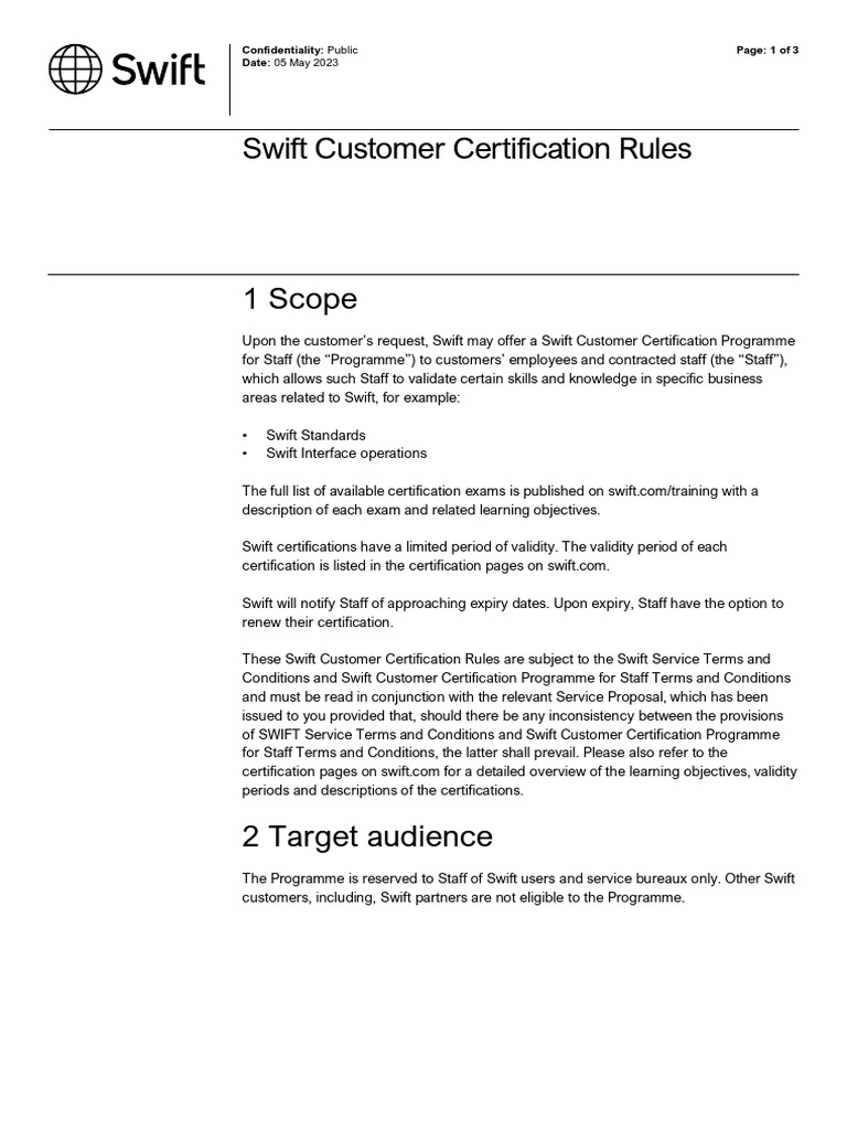 Swift Customer Certification Rules | PDF