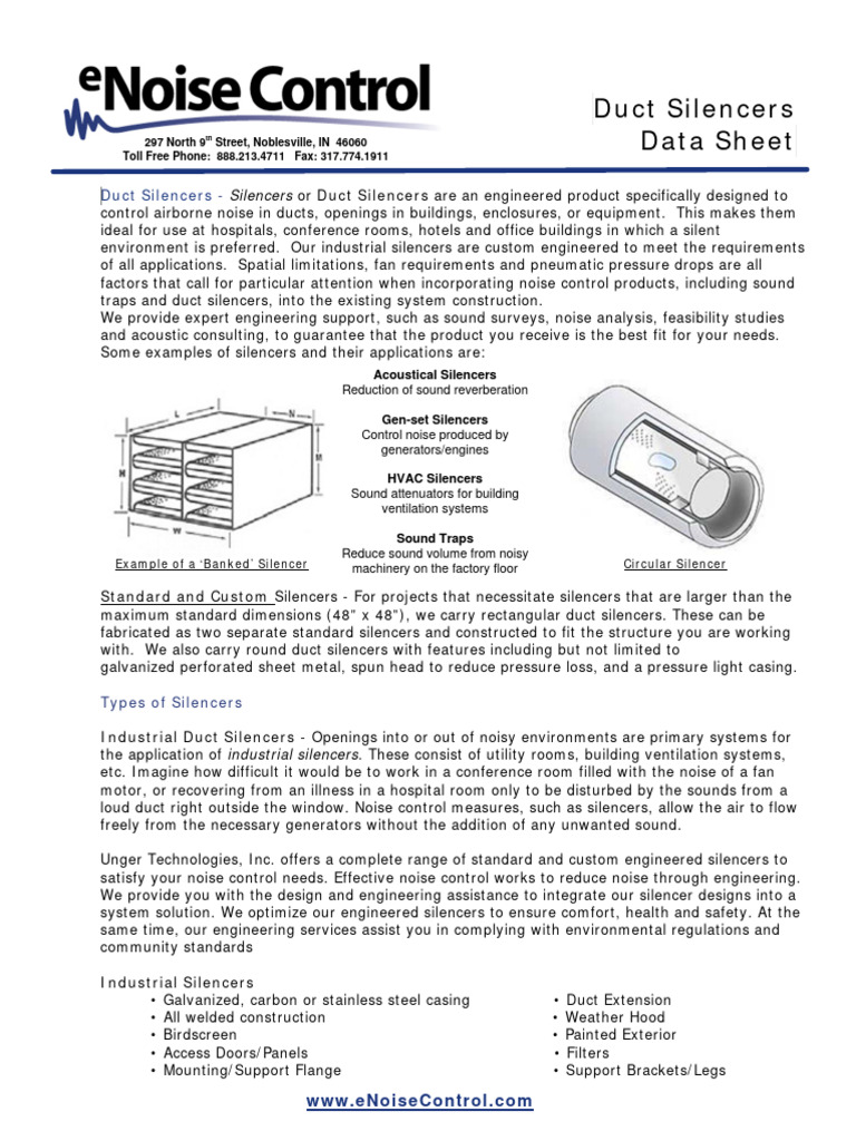 Duct Silencers Data Sheet | PDF | Duct (Flow) | Mechanical Engineering