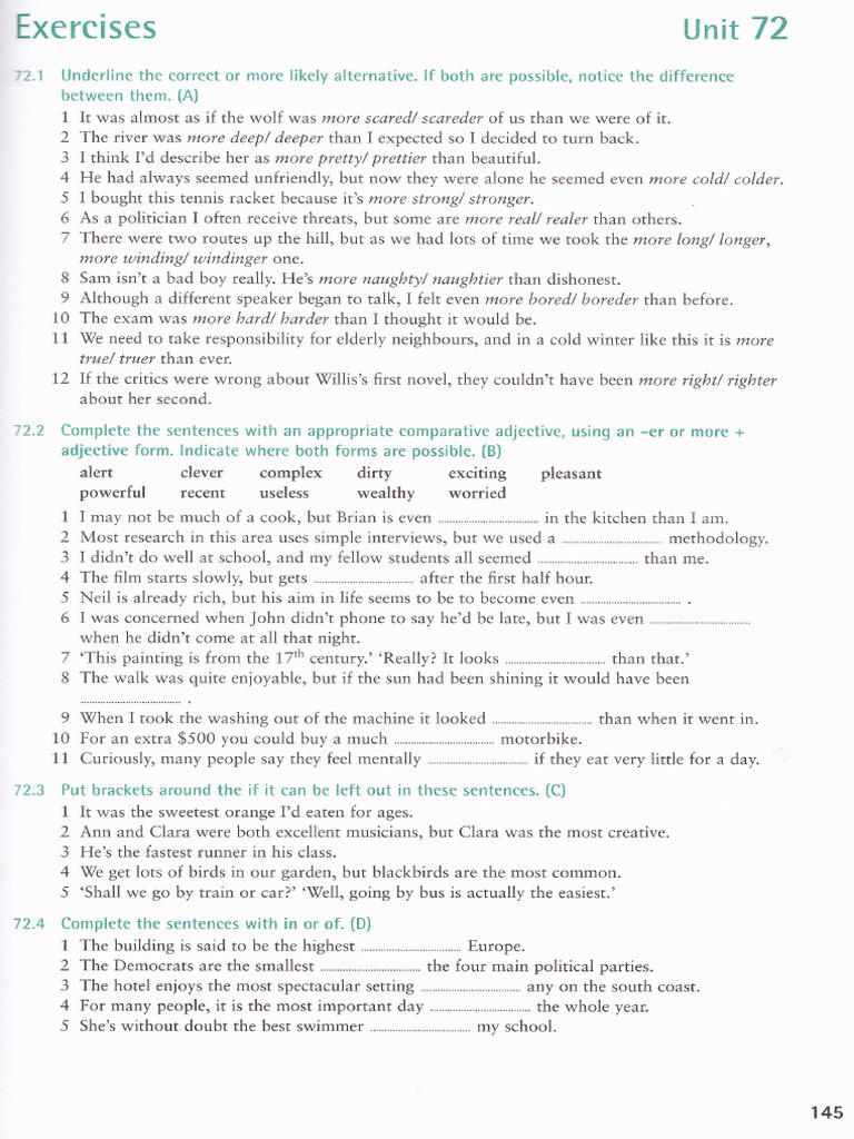 Comparative Adjectives Exercises | PDF