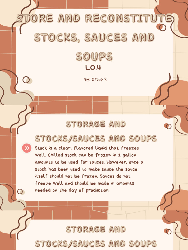 Store and Reconstitue Stocks, Sauces and Soups | PDF