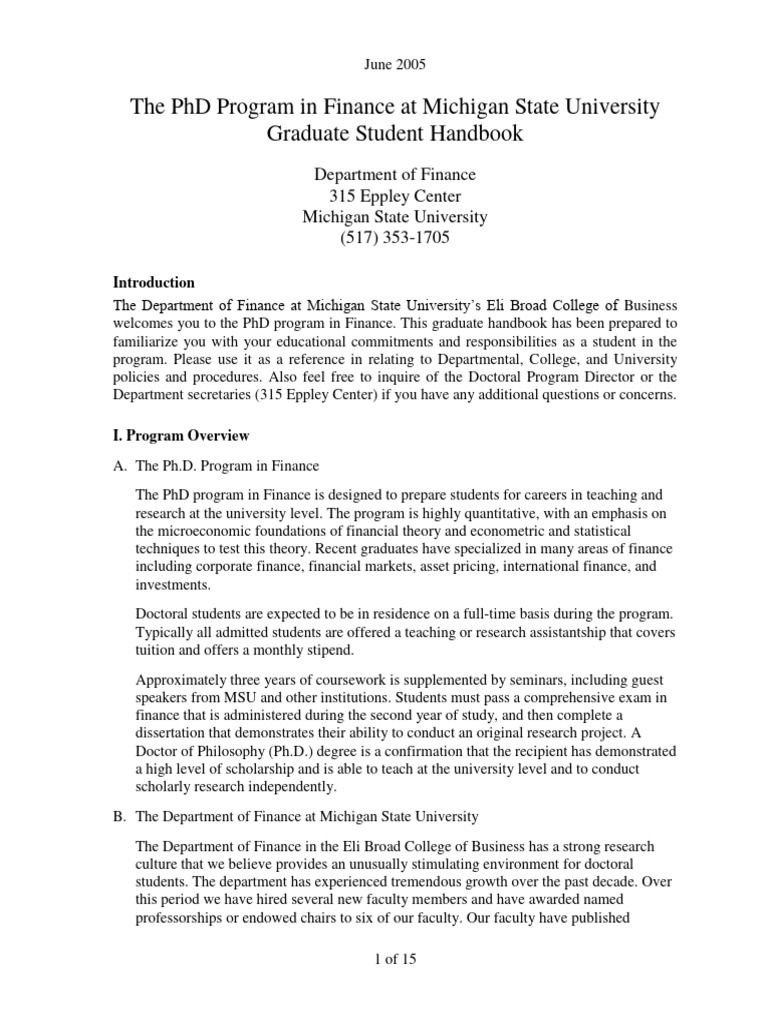FI Graduate PHD Handbook July 2005 | PDF | Thesis | Doctor Of Philosophy