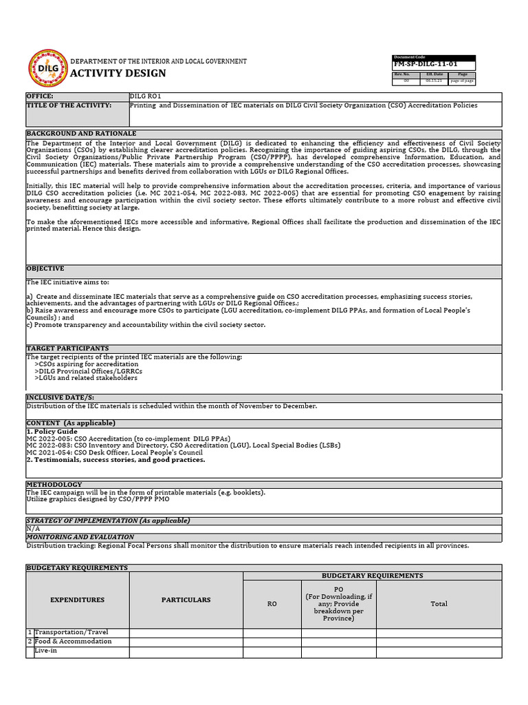 Activity Design CSO IEC | PDF