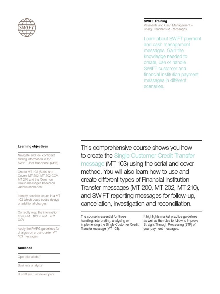 Swift - Training - Payments and Cash Management - Using Standards MT ...
