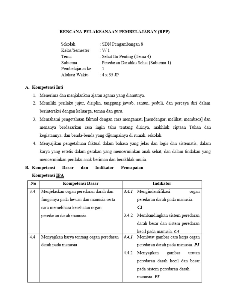 RPP Berdifernsiasi KLS 5 Tema 4 Subtema 1 Pembelajaran 1 | PDF | Sains & Matematika