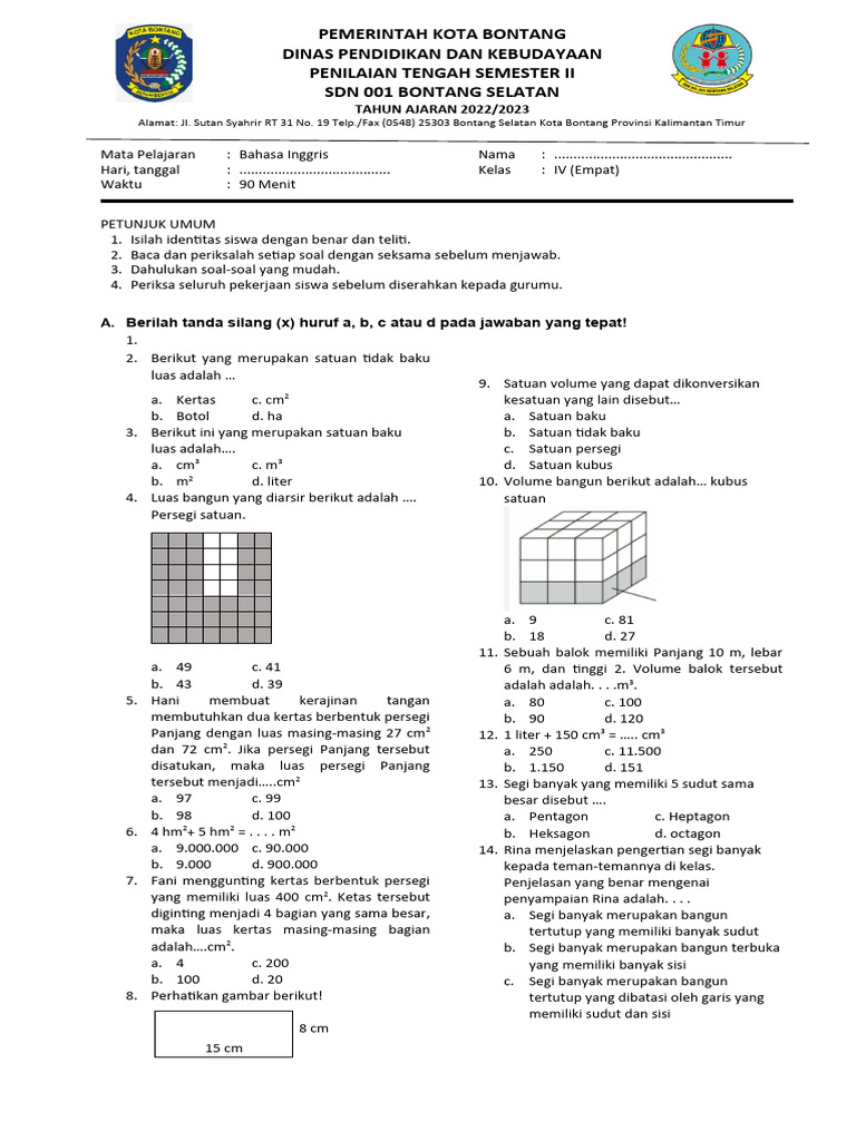 Uas MTK Semester II Kelas 4A | PDF
