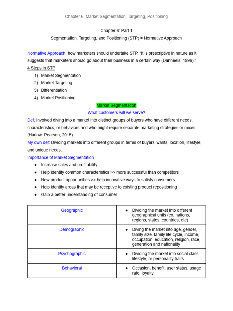 Chapter 6 - Market Segmentation, Targeting, Positioning | PDF