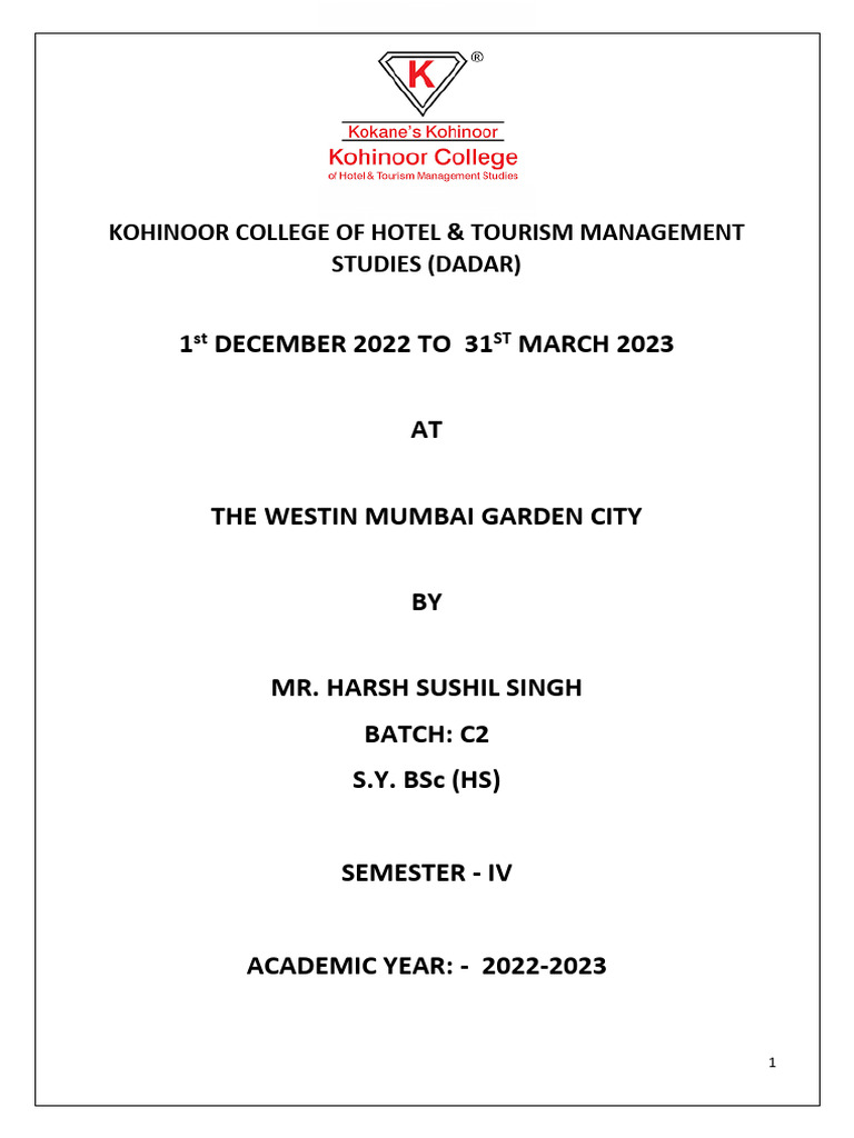 Harsh Singh Industrial Training Report-1 | PDF | Baggage | Meal