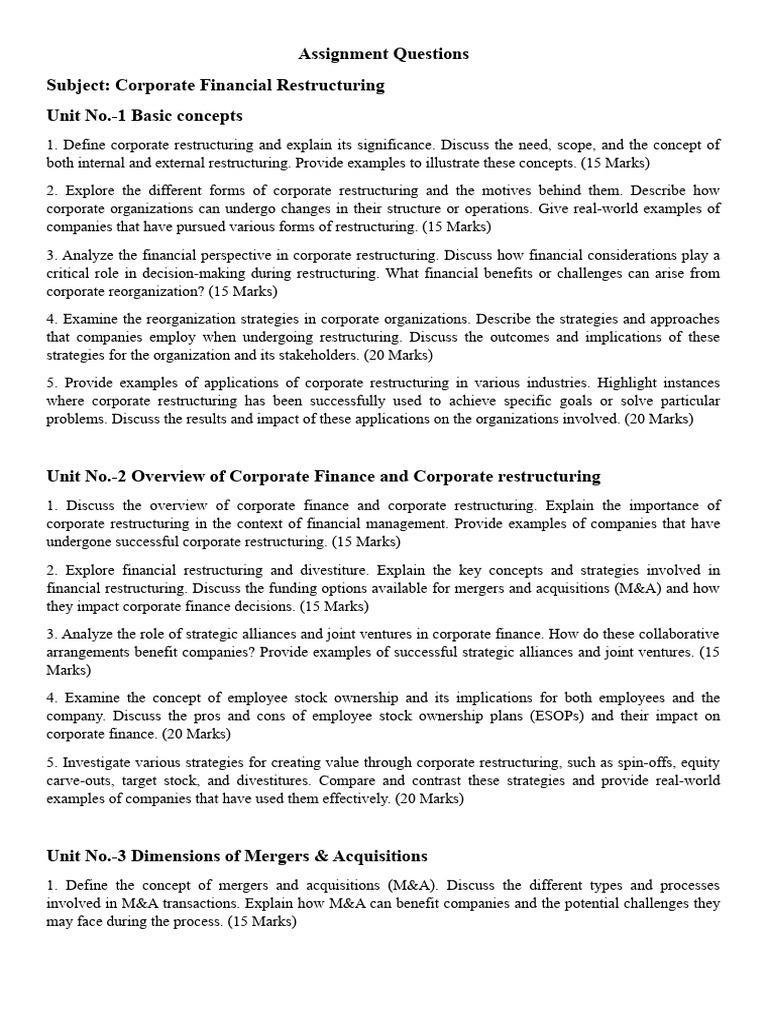Assignment Questions - Corporate Financial Restructuring | PDF