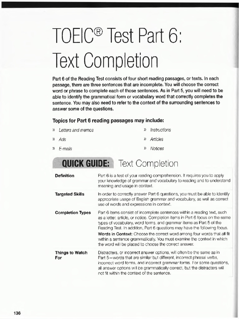 TOEIC READING PARAGRAPH COMPLETION | PDF | Verb | Grammatical Tense