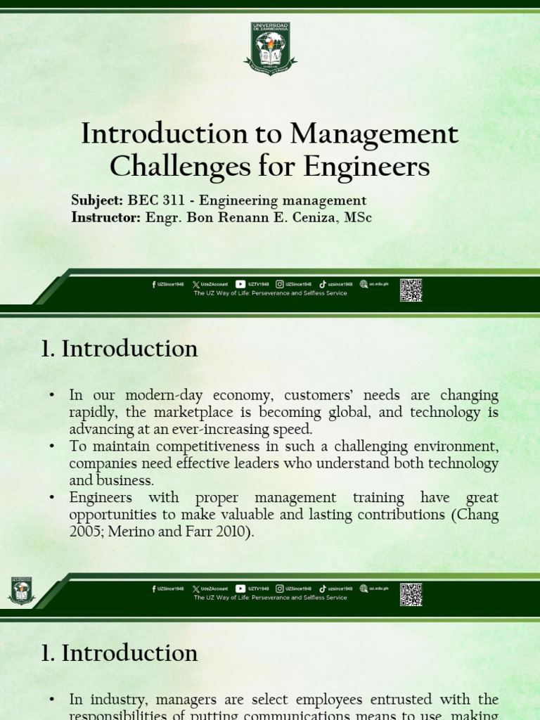 (Part 1) Introduction To Management Challenges For Engineers | PDF ...