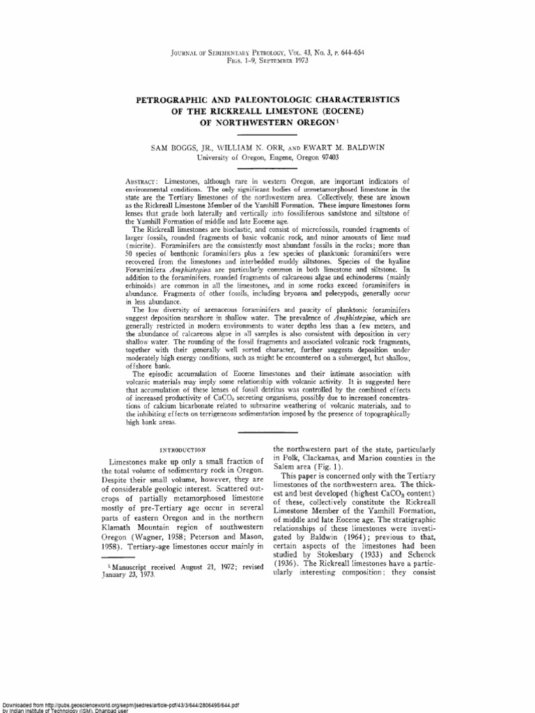 Petrographic and Paleontologic Characteristics of The Rickreall ...