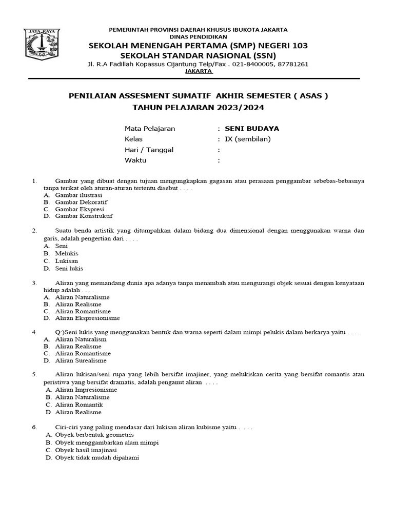 Soal Remedial Asas PG (Pas) SBK Kls. 9 Ganjil 2023 | PDF