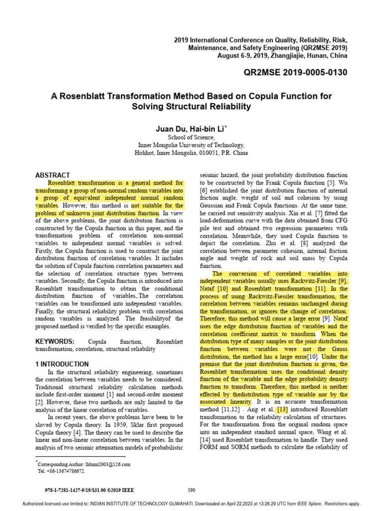 A Rosenblatt Transformation Method Based On Copula Function For Solving Structural Reliability ...