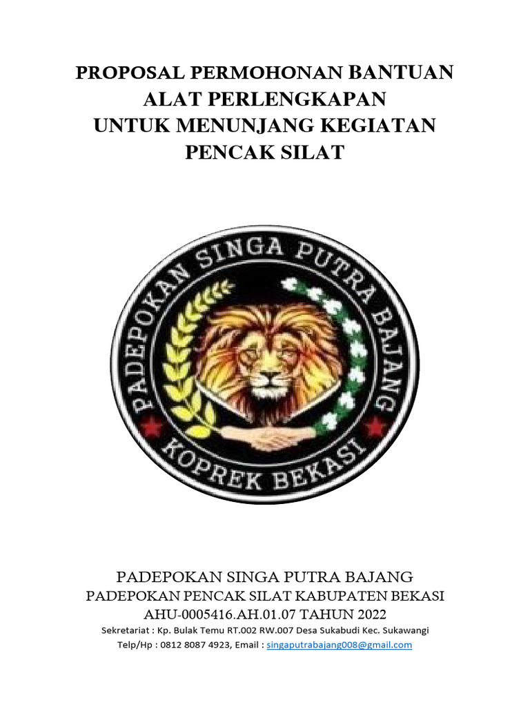 Proposal Fasilitas Alat Padepokan Singa Putra Bajang | PDF | Griya & Taman