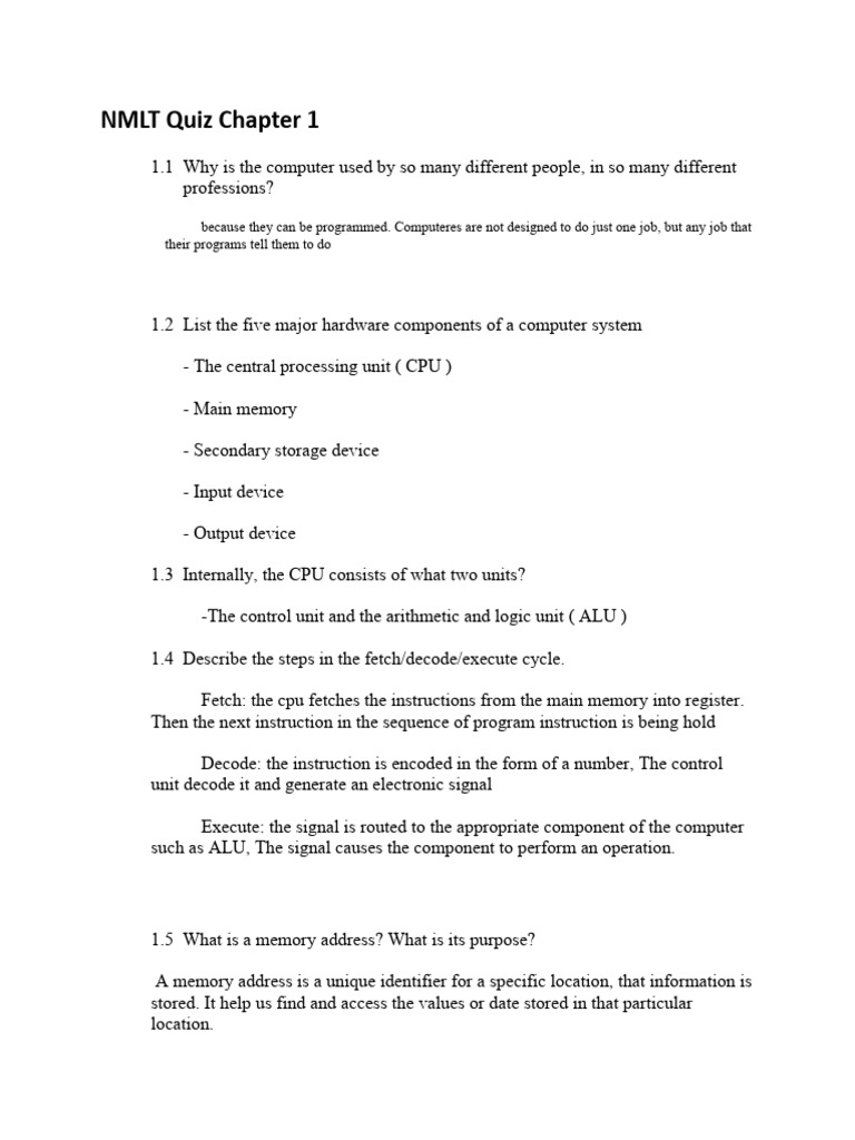 NMLT Quiz Chapter 1 | PDF | Computer Program | Programming