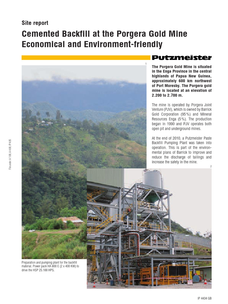 Cemented Backfill at Prgera Gold Mine - Economical and Environment Friendly | PDF