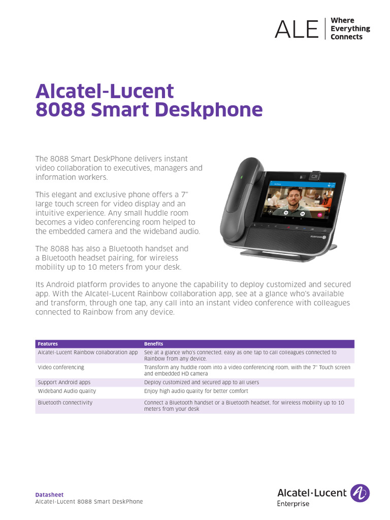 8088 Smart Deskphone Datasheet en | PDF | Session Initiation Protocol | Bluetooth