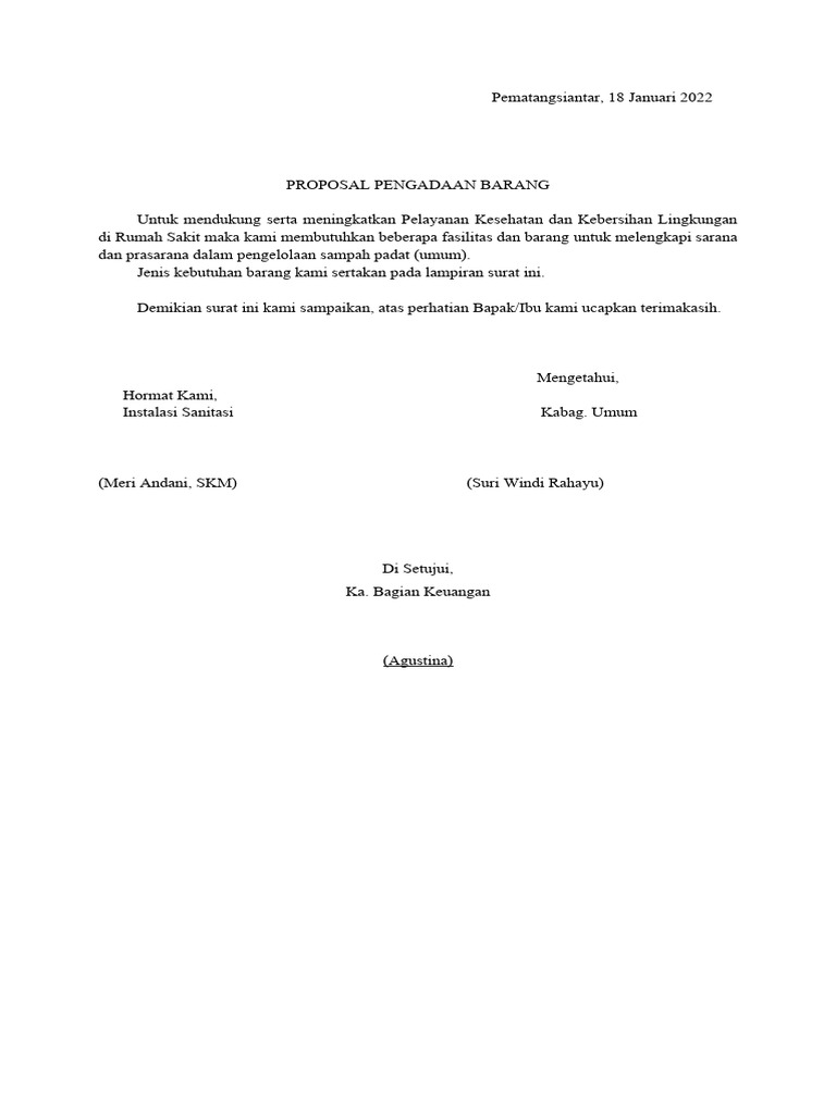 Proposal Pengadaan Barang Bulan 18-Juli-2022 | PDF