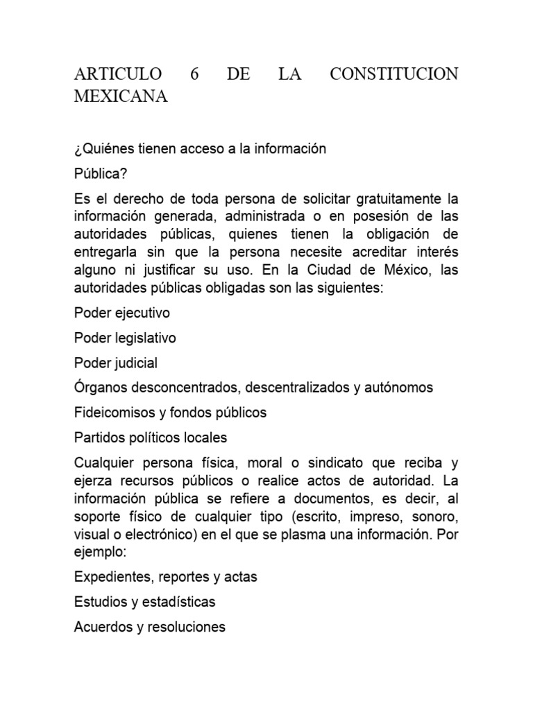Articulo 6 de La Constitucion Mexicana | PDF Articulo 6 de La Constitucion Mexicana | PDF