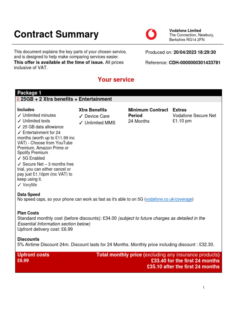 Contract Summary - CDH-0000000301433781 | PDF